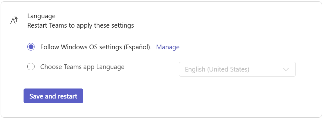 Language changes detected. Please restart Teams to see the change ...